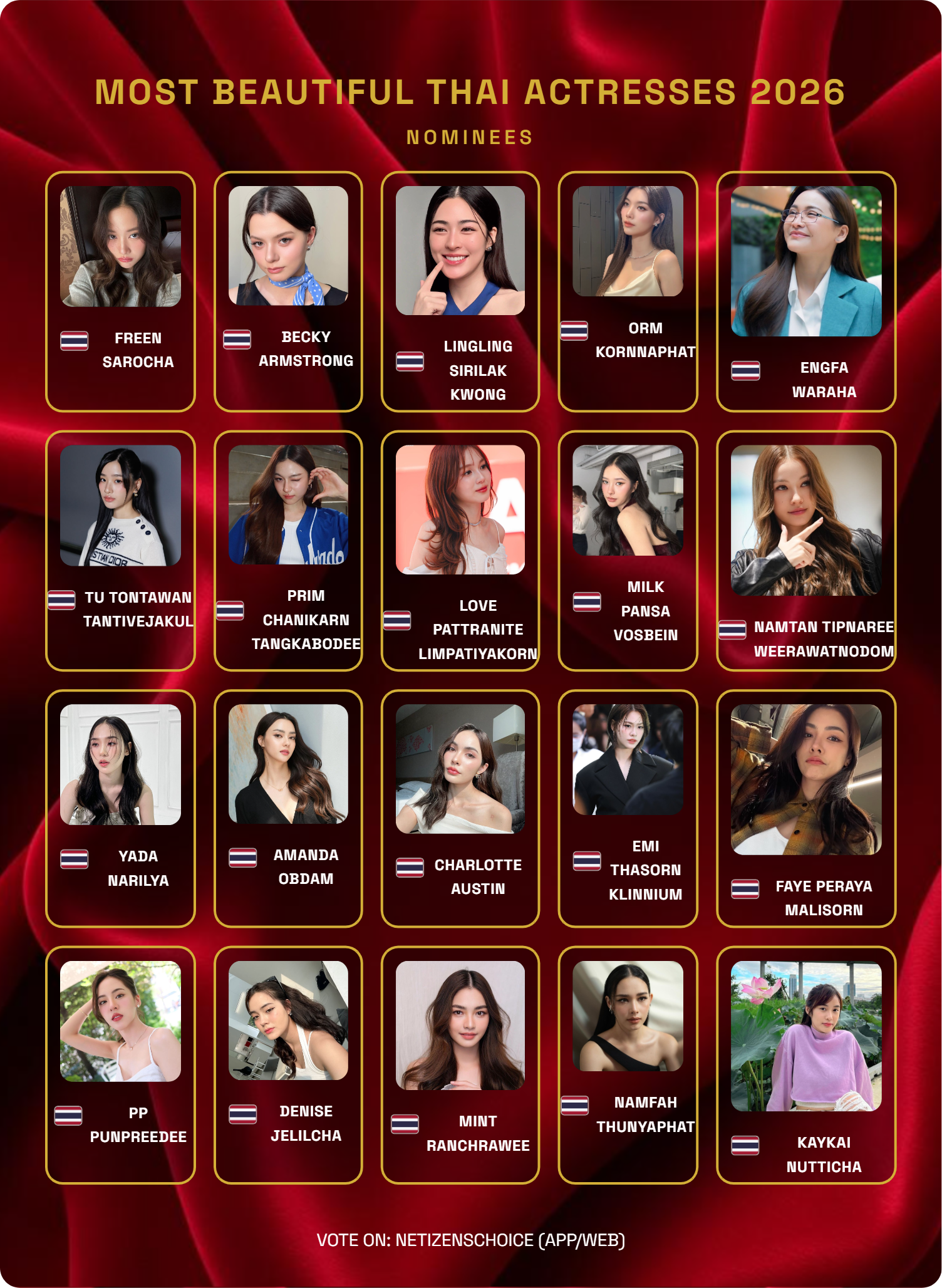 MOST BEAUTIFUL THAI ACTRESSES 2026 VOTE | Netizens Choice
